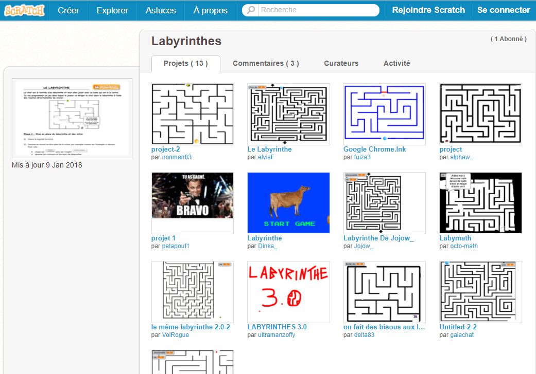 Activité Labyrinthe au club Scratch – Collège Alphonse Karr